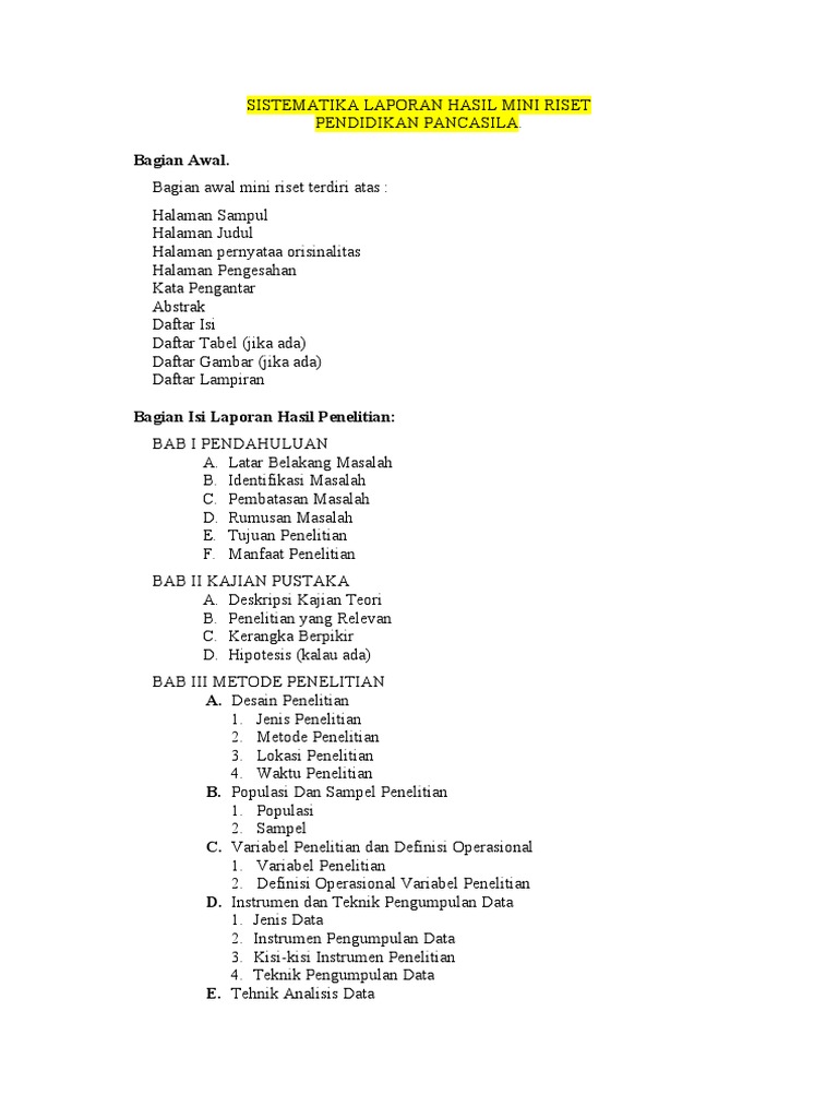 Sistematika Laporan Hasil Mini Riset | PDF