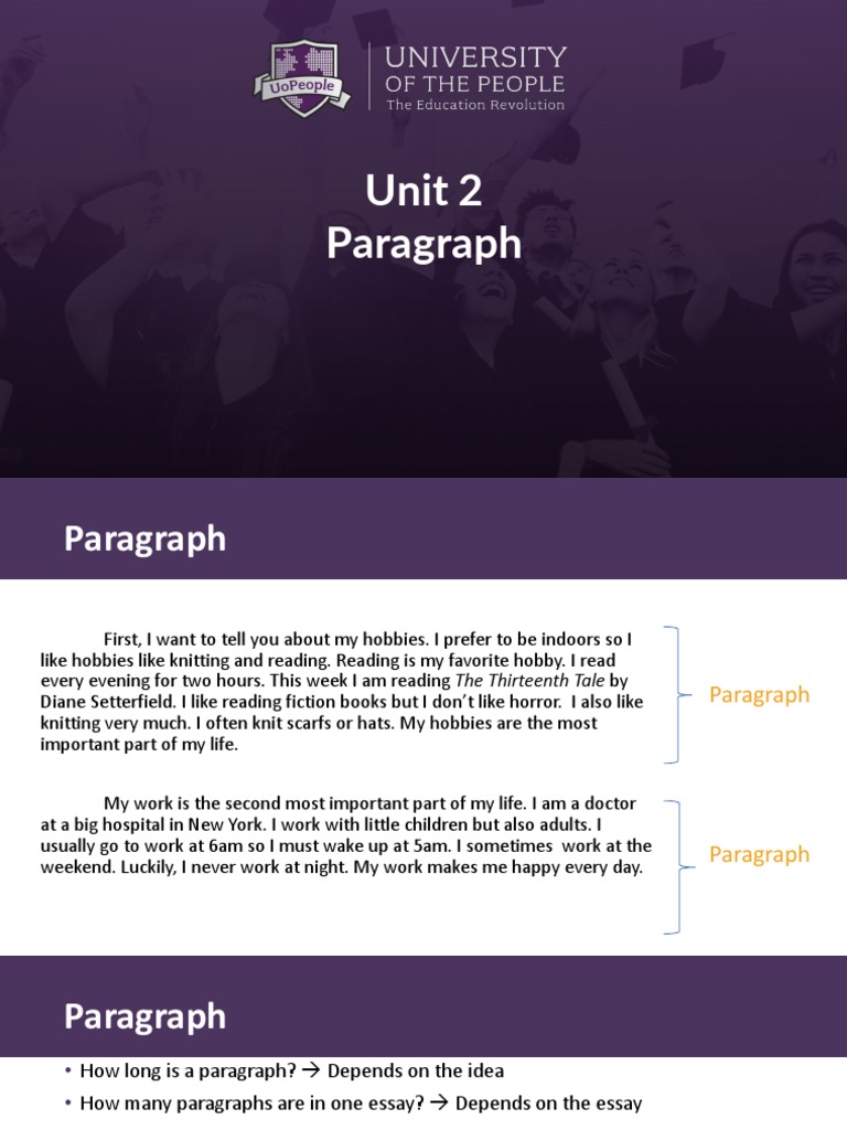 ENGL 0008 Unit 2 Lesson The Paragraph | PDF | Paragraph | Writing