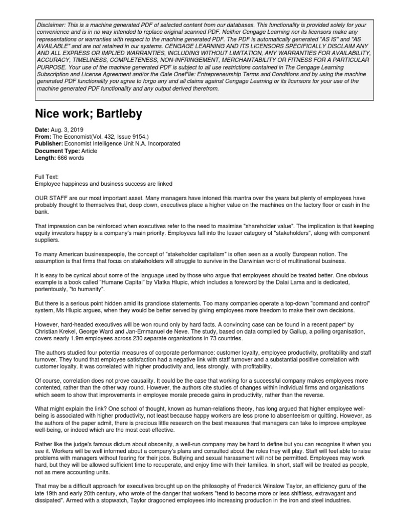 ENGL B2b U3.LIRN - Nice - Work - Bartleby | PDF | Employment | Turnover (Employment)