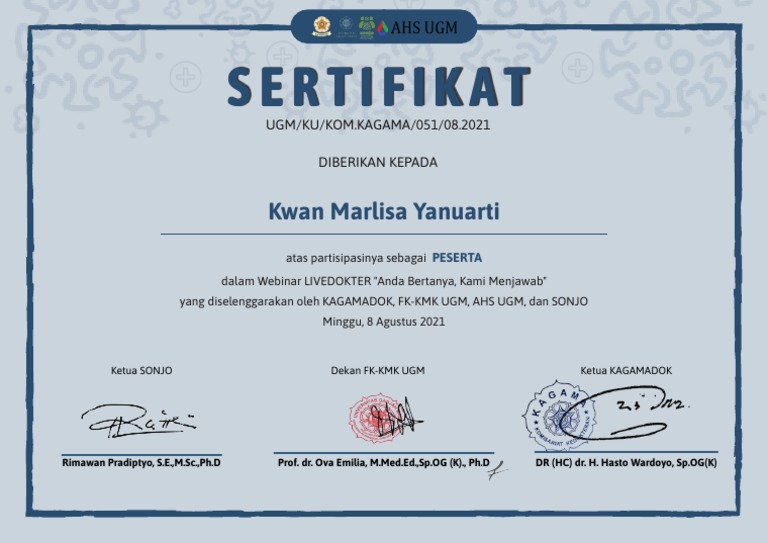 Sertifikat Webinar LIVEDOKTER UGM 2021 | PDF