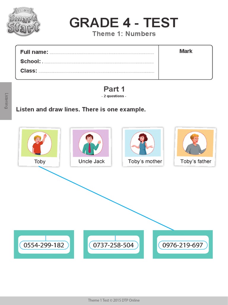 I-Learn Smart Start Grade 4 Theme 1 - Listening Test | PDF