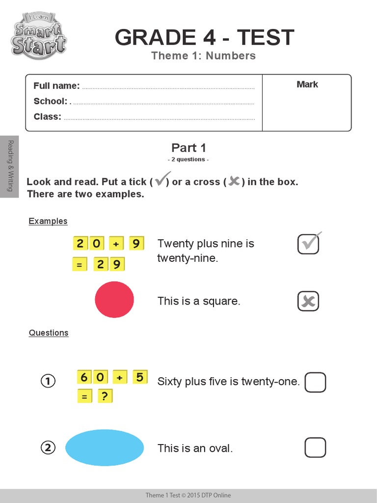I-Learn Smart Start Grade 4 Theme 1 - Reading & Writing Test | PDF