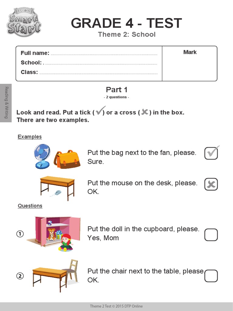I-Learn Smart Start Grade 4 Theme 2 - Reading & Writing Test | PDF