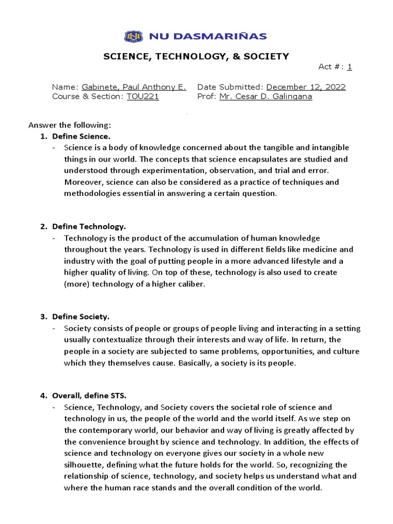 Gabinete_STS_Activity1 | PDF | Science | Society