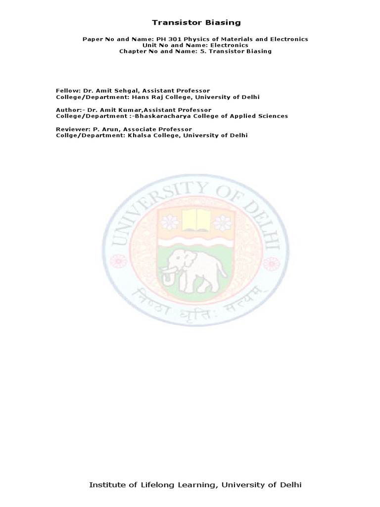 Transistor Biasing | PDF | Amplifier | Bipolar Junction Transistor