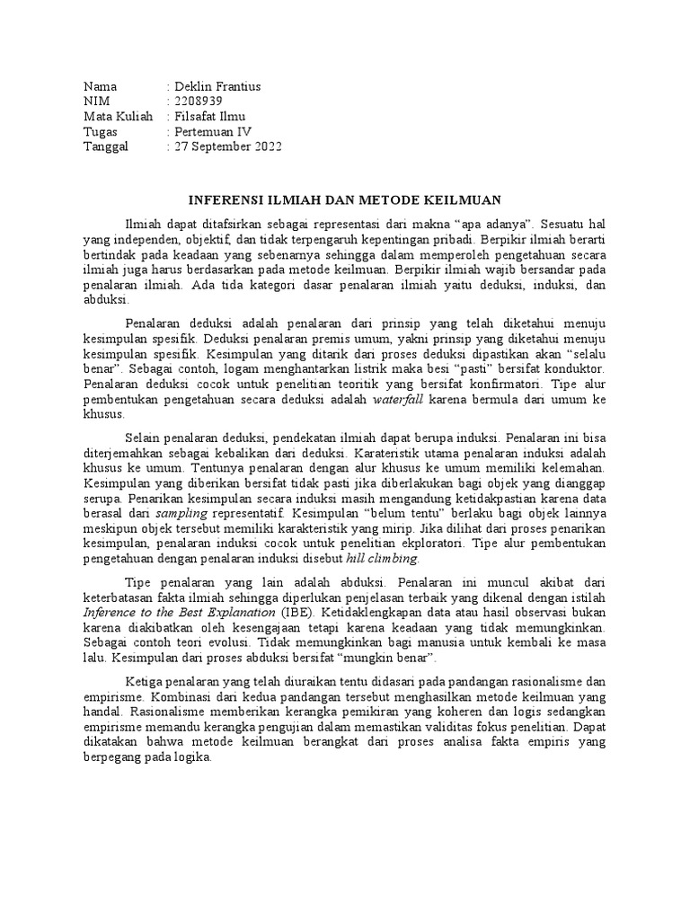 Resume IV - Inferensi Ilmiah Dan Metode Keilmuan | PDF | Filsafat