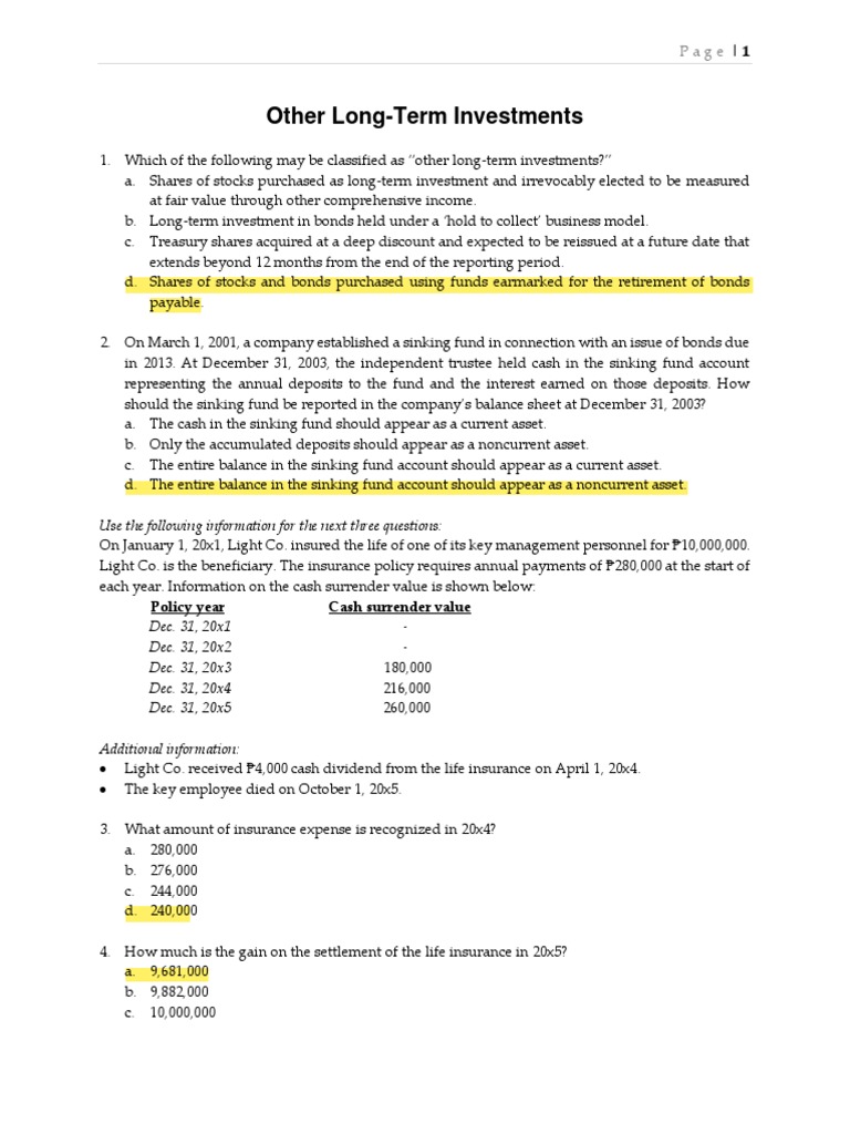 Long-Term Investment Accounting Quiz | PDF | Investing | Bonds (Finance)