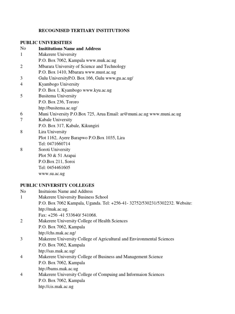 List of Recognized Universities Other Tertiary Institutions 2016 | PDF ...