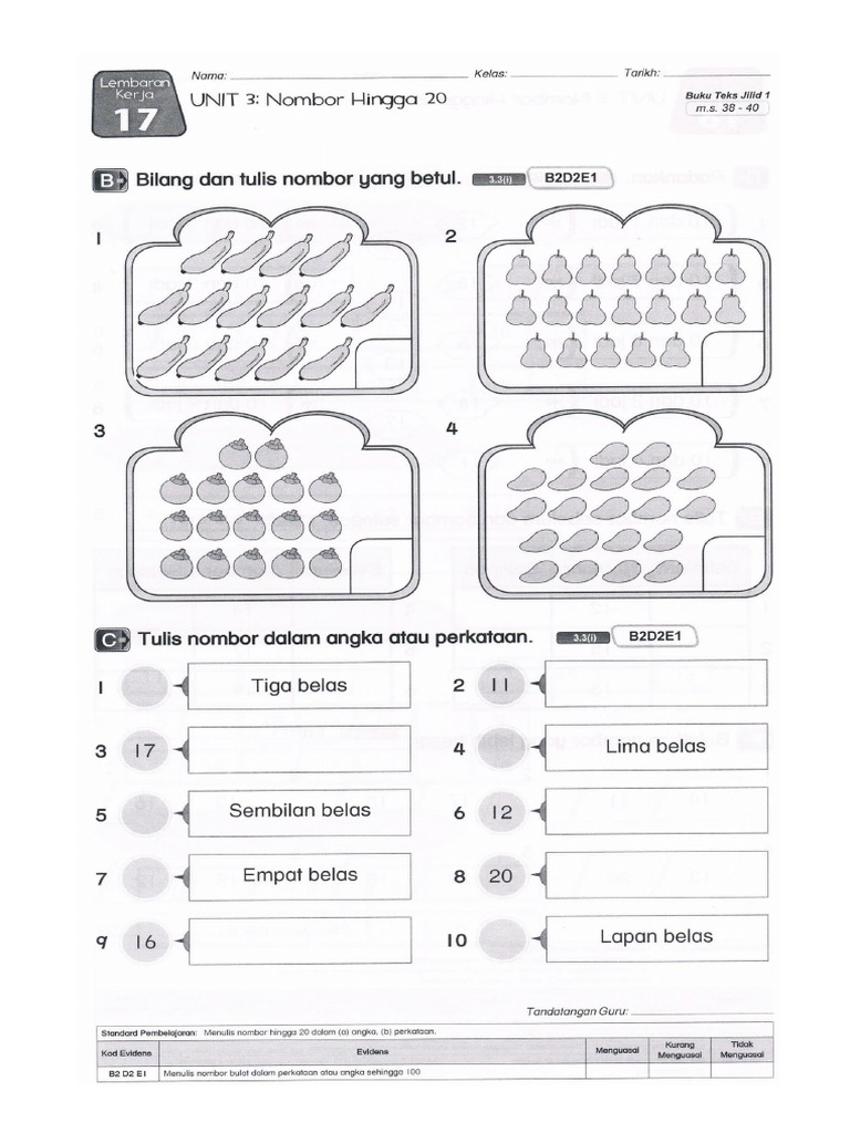 Latihan Math Tahun 1 | PDF