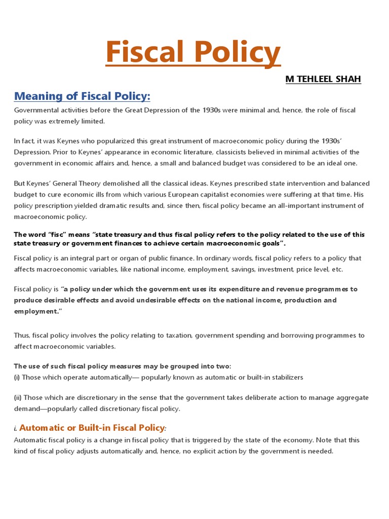 An Overview of Key Components and Objectives of Fiscal Policy in India ... An Overview of Key Components and Objectives of Fiscal Policy in India ...