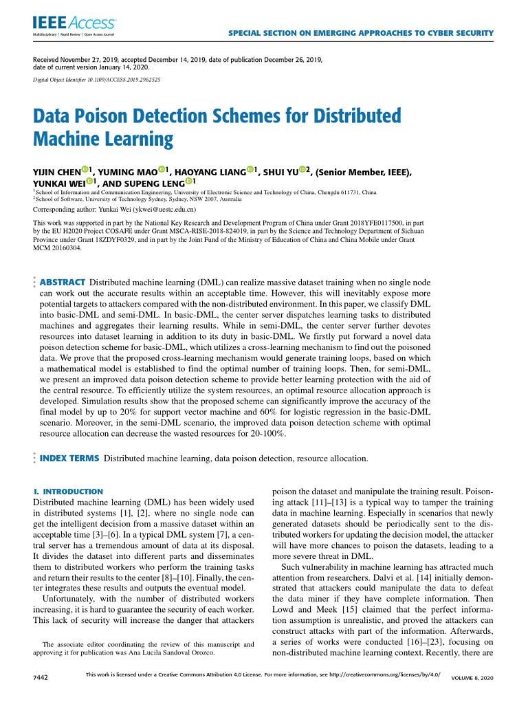 Data Poison Detection Schemes For Distributed Machine Learning | PDF | Machine Learning ...