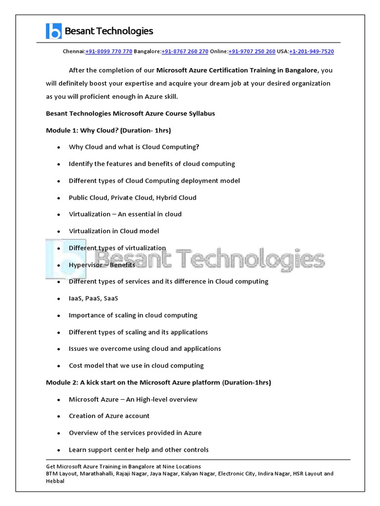 microsoft-azure-course-syllabus | PDF | Cloud Computing | Microsoft Azure