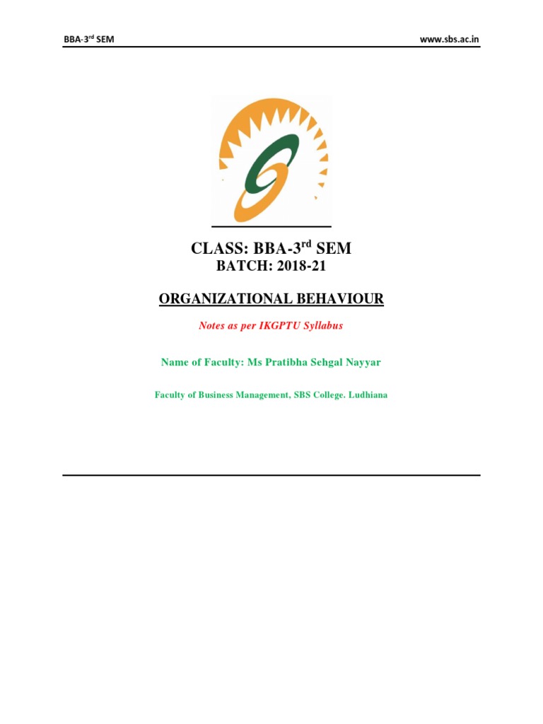 BBA 3rd Sem Organizational Behaviour | PDF | Organizational Behavior | Behavior