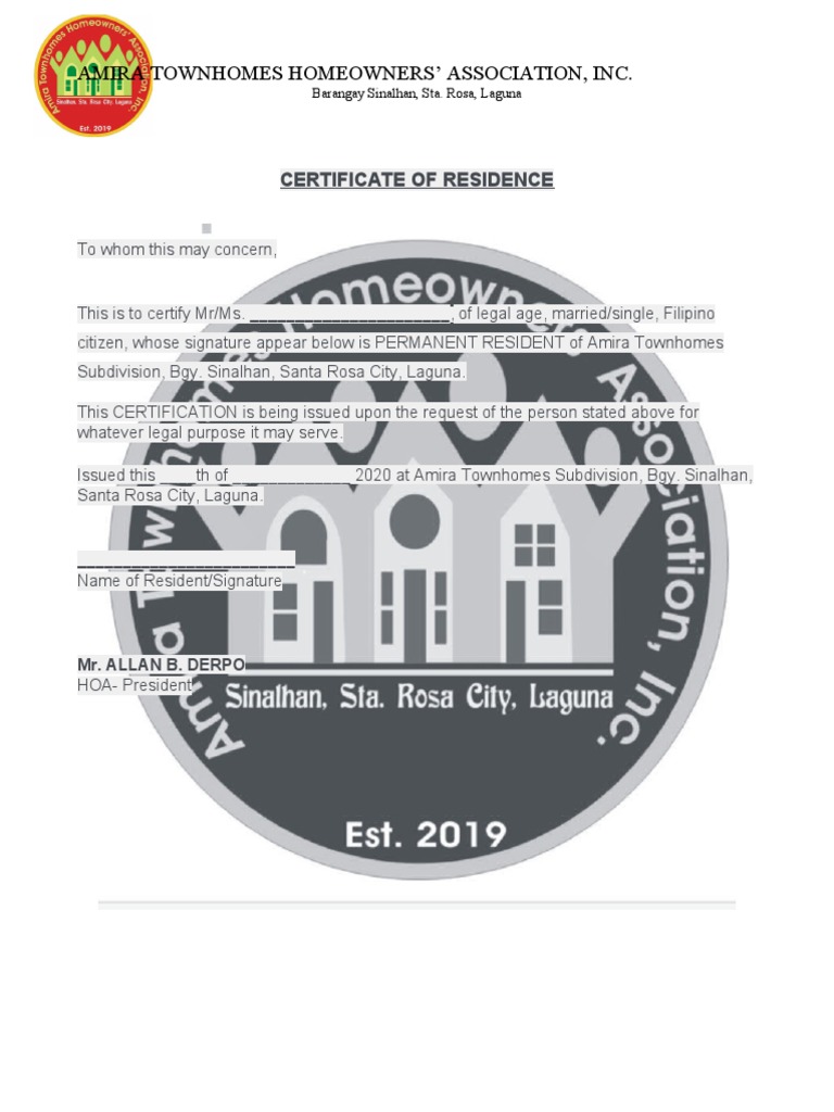 Certificate of Residence | PDF