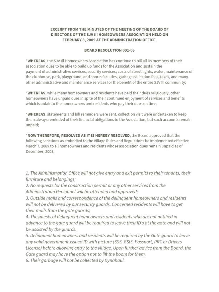 Resolution For Unpaid Monthly Dues | PDF | Government