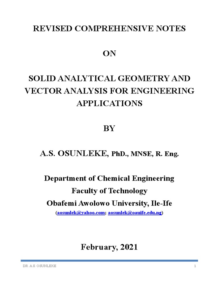 Che 305 Note Update 2021 | PDF | Cartesian Coordinate System ...