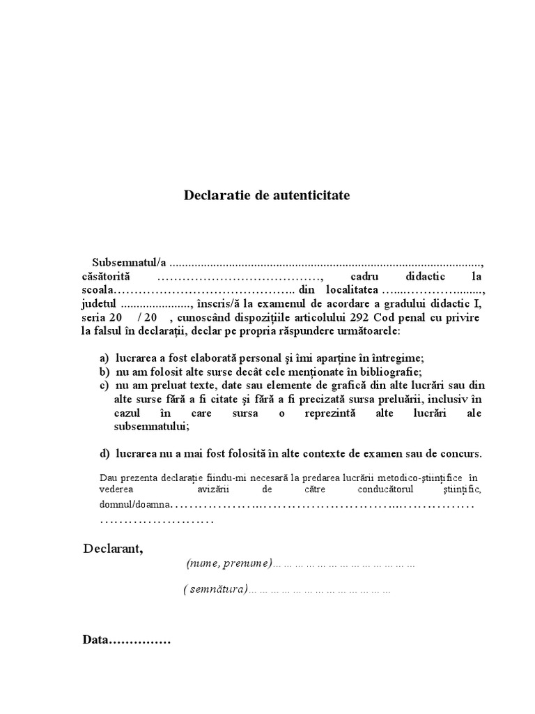 Declaratie Grad I | PDF