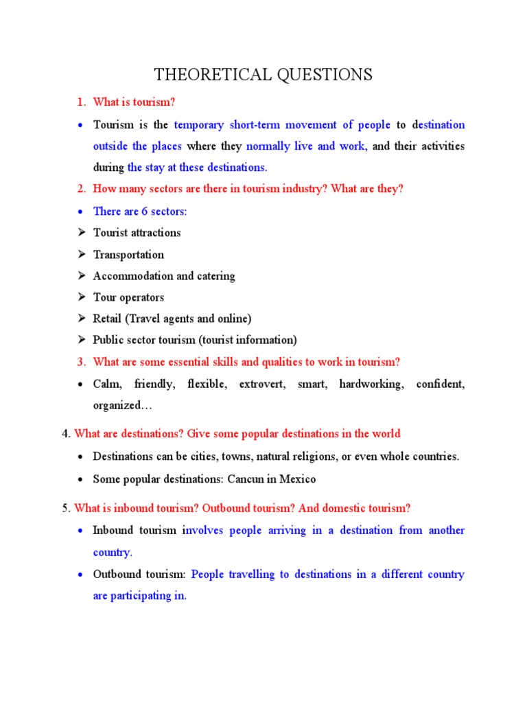 Theoretical Questions | PDF | Tourism | Service Industries