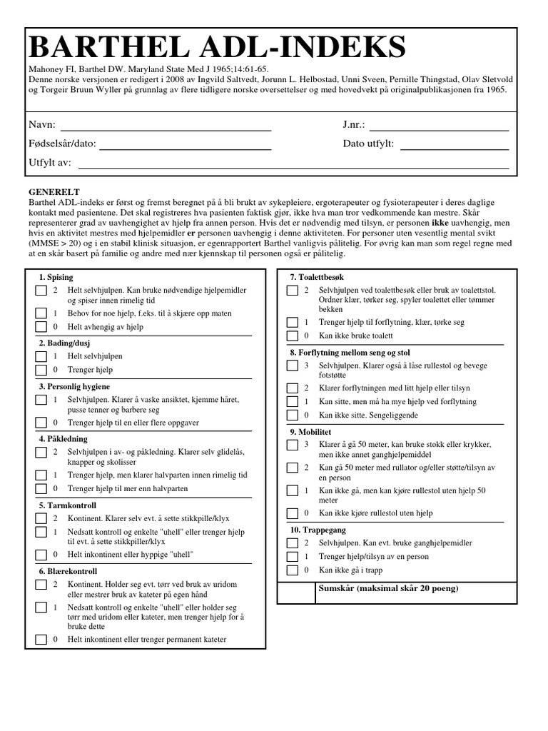 Barthels Adl Indeks | PDF