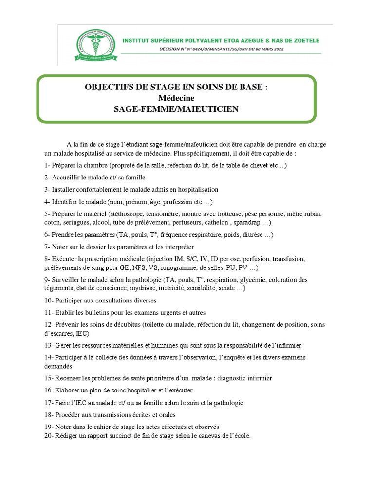 Objectifs de Stage de Médecine | PDF | Sciences et mathématiques