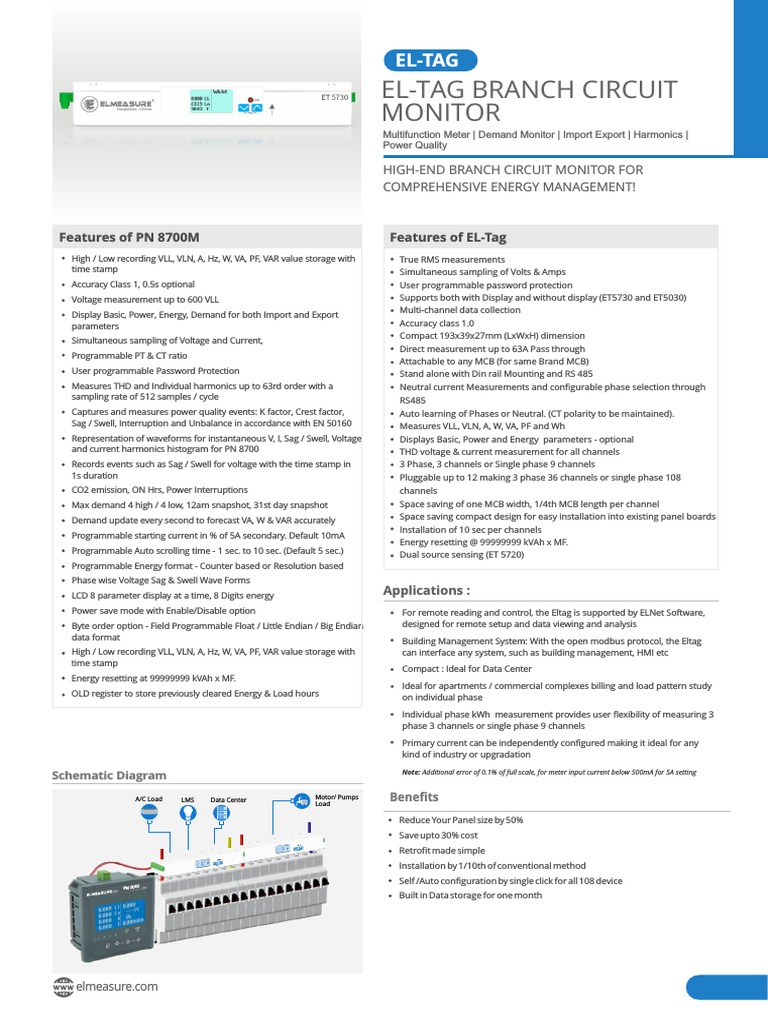 Elmeasure Branch Circuit Monitor Catalog | PDF | Root Mean Square ...