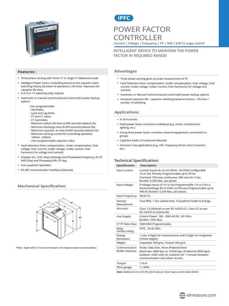 Elmeasure Power Factor Controller Catalog | PDF | Capacitor | Electrical Equipment