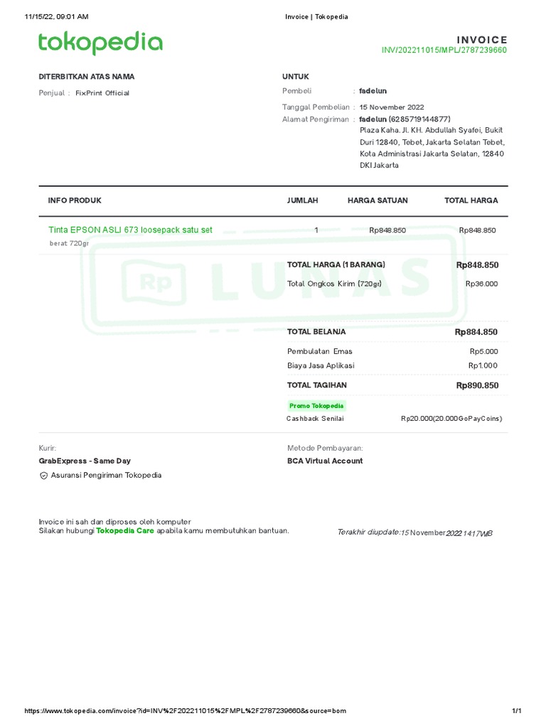 Invoice - Tokopedia | PDF