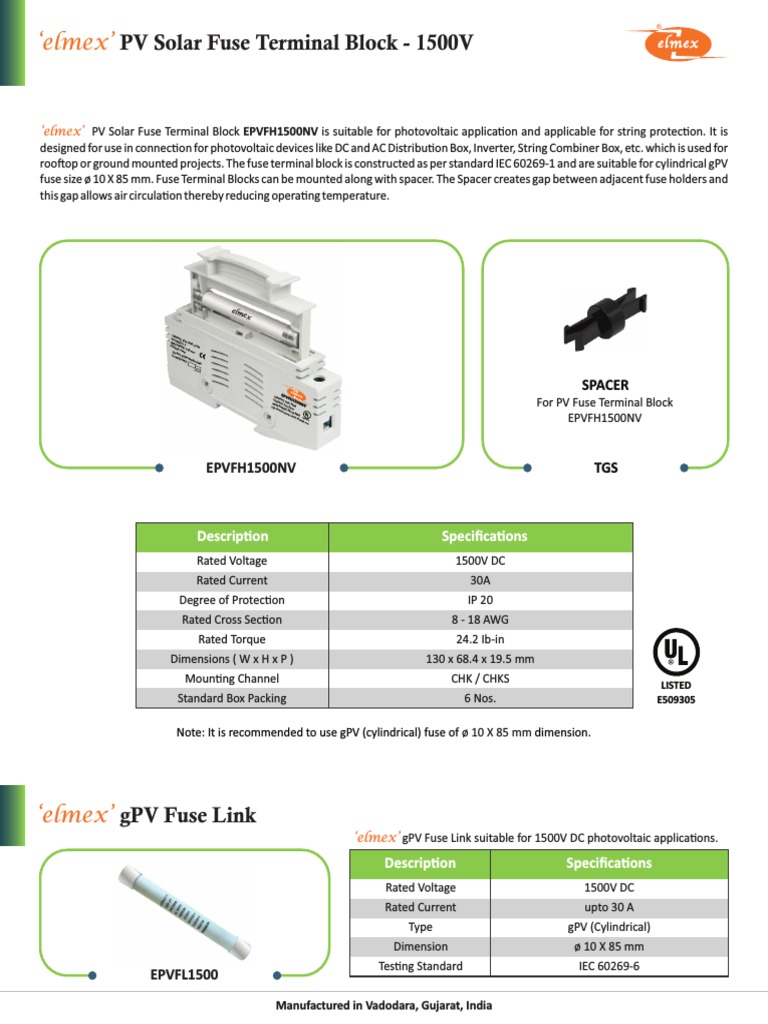 Fuse Terminal Block - 1500V | PDF | Fuse (Electrical) | Photovoltaics