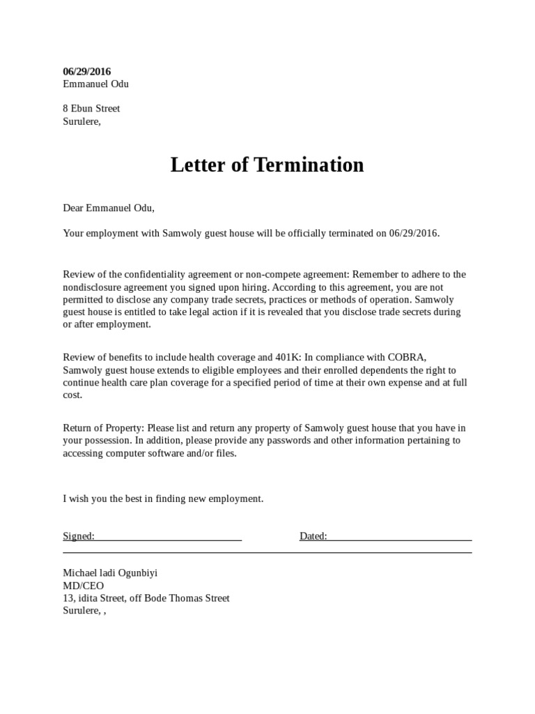 Employee-Termination-Letter - vno1gzWEKSJmXGNcjUuo1658998267 | PDF