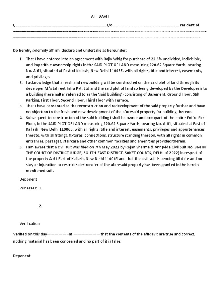 AFFIDAVIT First Floor | PDF | Finance & Money Management | Law