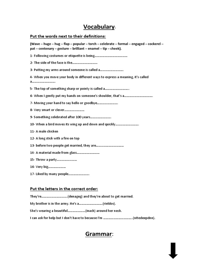 Vocabulary: Put The Words Next To Their Definitions | PDF | Linguistics