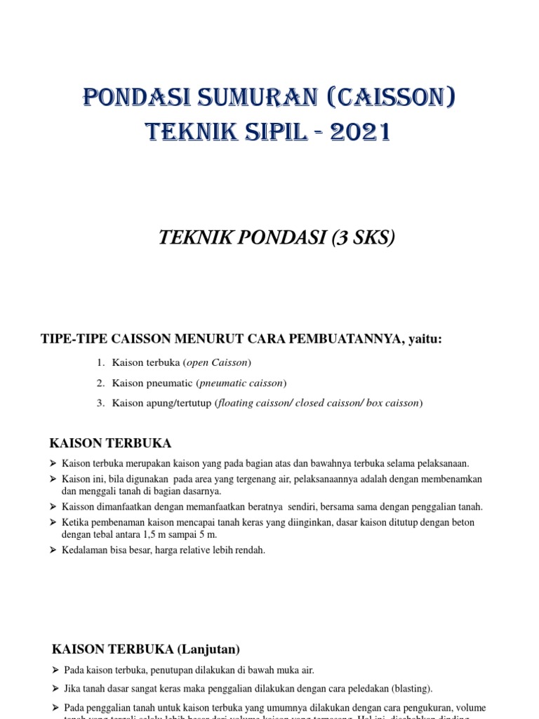Tipe dan Keuntungan Caisson dalam Teknik Sipil | PDF | Metode & Bahan Ajar | Teknologi & Rekayasa