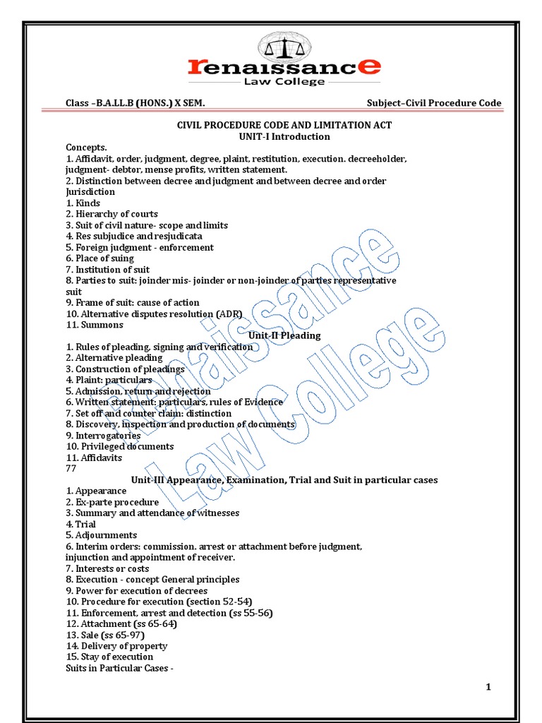 Civil Procedure Code Overview for B.A.LL.B | PDF | Lawsuit | Res Judicata