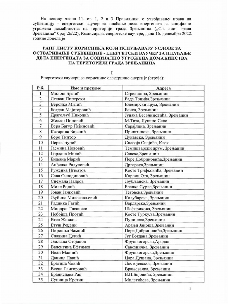Rang Lista Energetski Vauceri | PDF