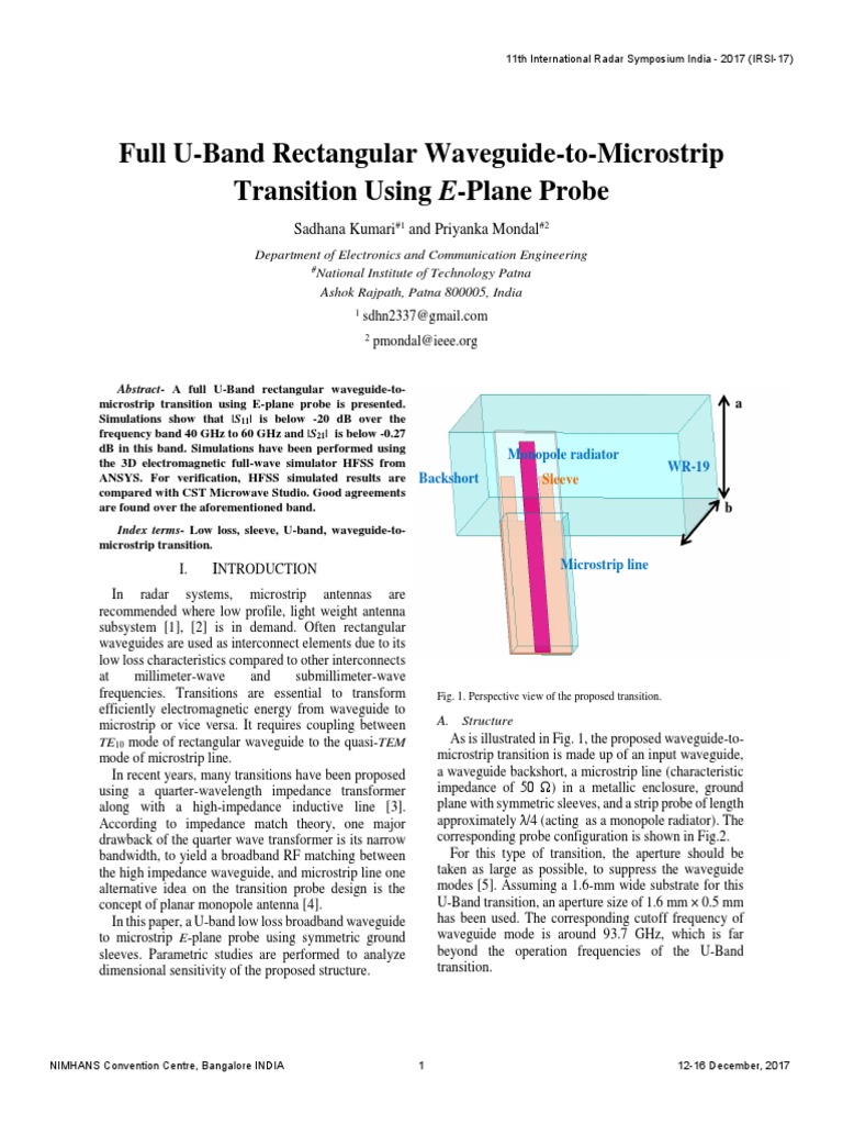 Full U-Band Rectangular Waveguide-to-Microstrip Transition Using E-Plane Probe | PDF | Waveguide ...