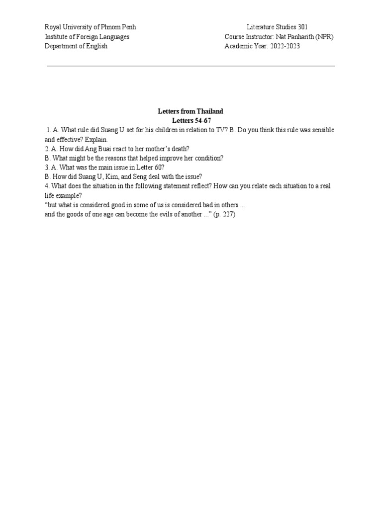 Letters From Thailand | PDF