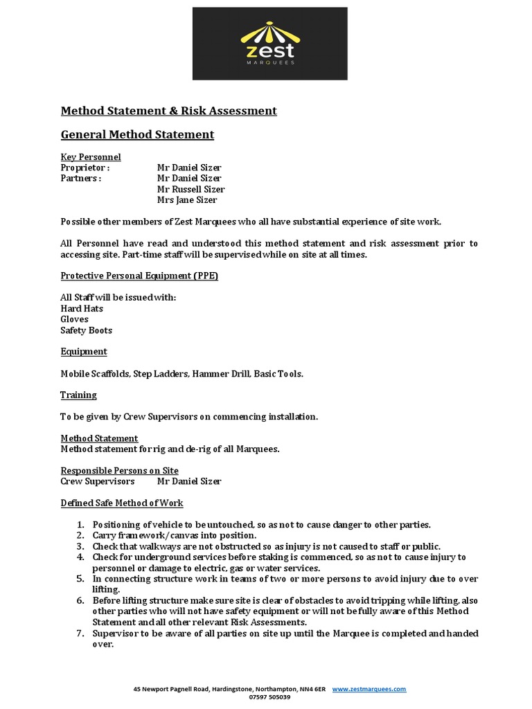 Method Statement & Risk Assessment PDF | PDF | Forklift | Personal ...