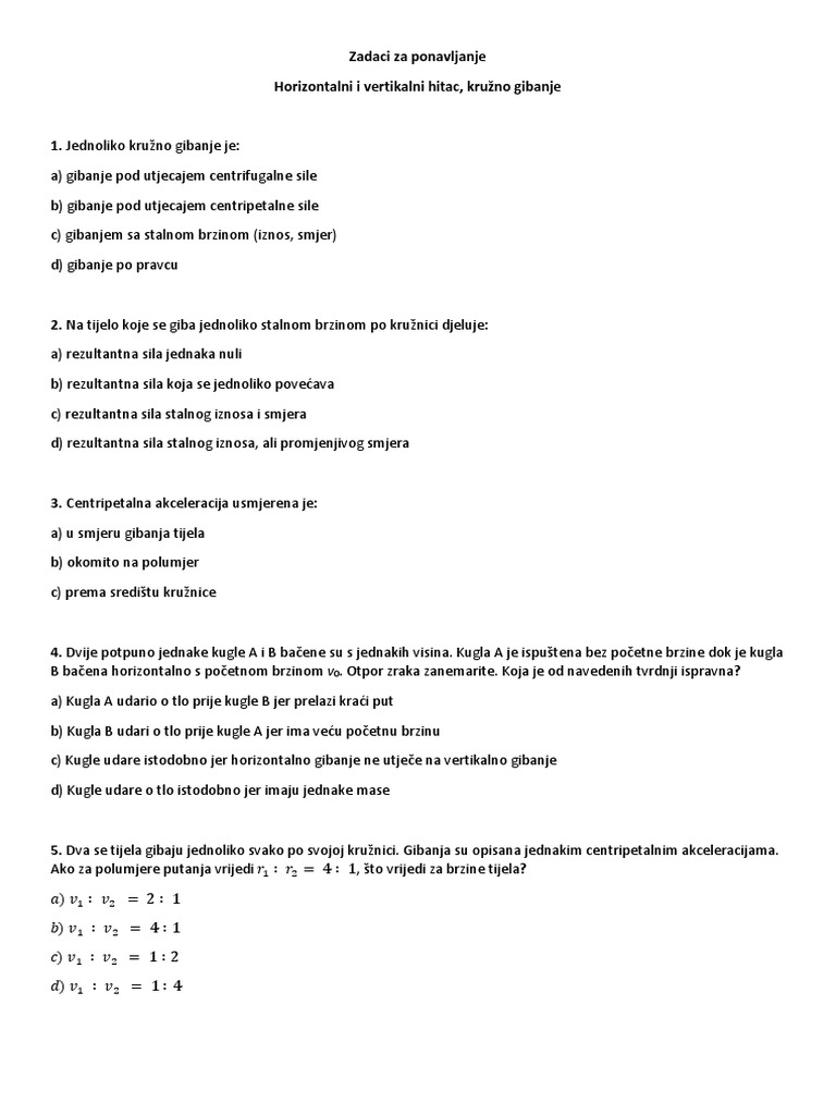 Horizontalni I Vertikalni Hitac, Kružno Gibanje | PDF