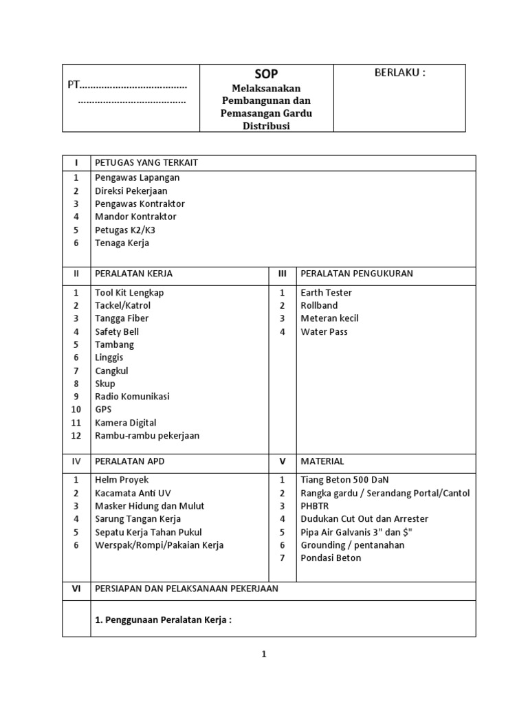 Sop Jaringan TM Dan Gardu Distribusi | PDF