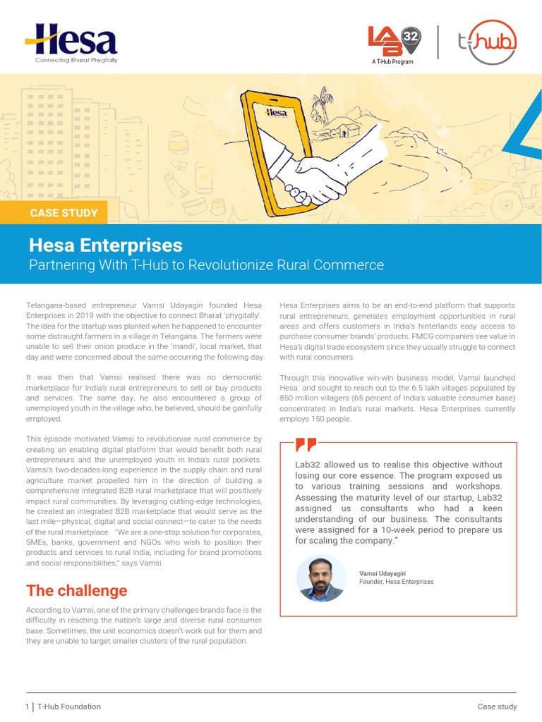 T-Hub Case Study - Startup - Hesa | Download Free PDF | Startup Company ...