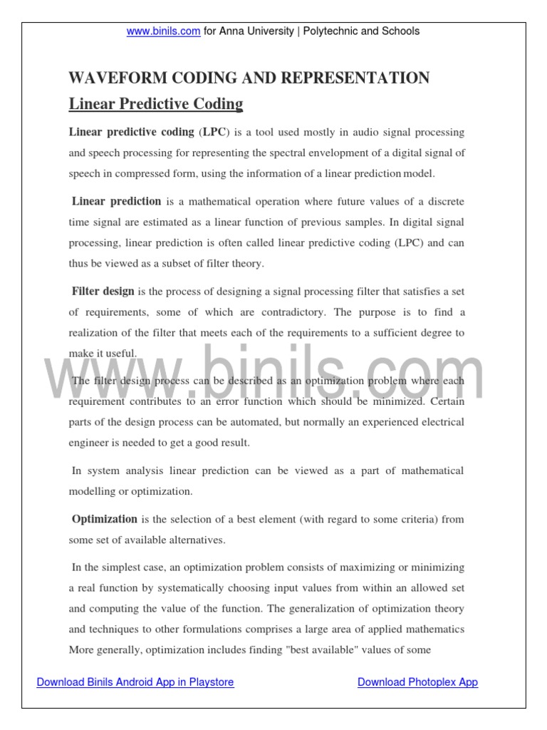 Ec8501 Unit 2 Linear Predictive Coding Pdf Computing Algorithms