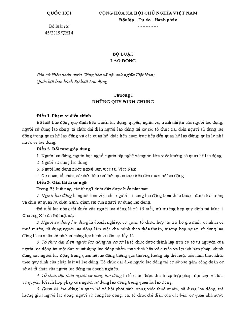 Bo Luat Lao Dong 2019 | PDF