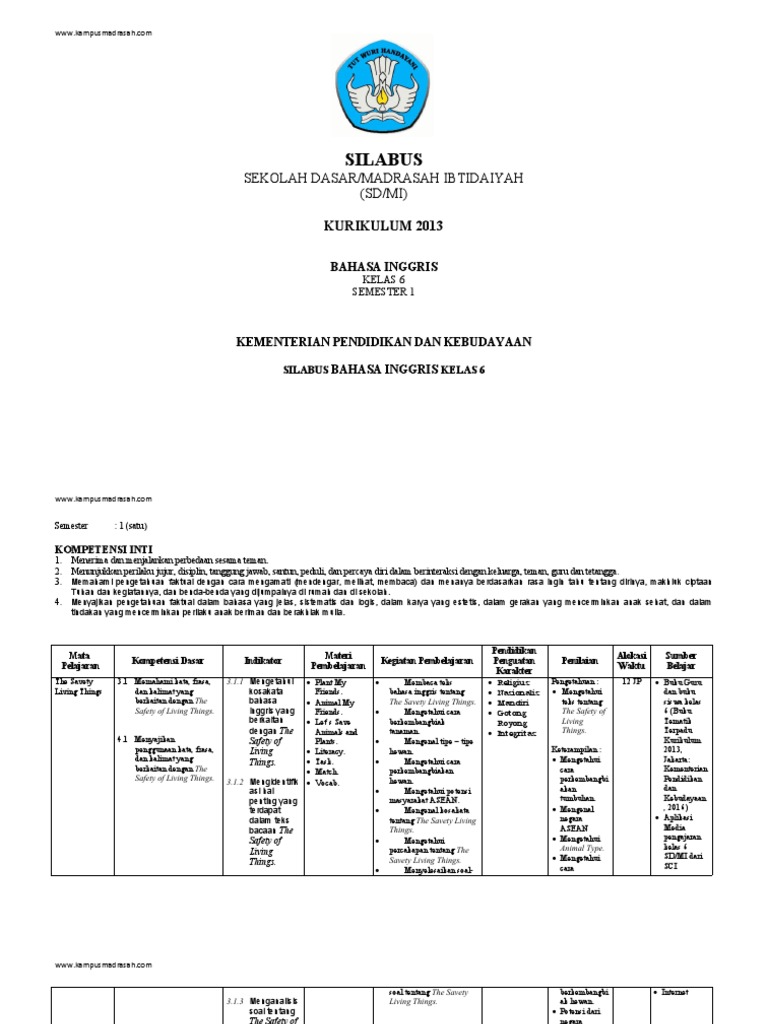 SILABUS BAHASA INGGRIS KELAS 6 Sem 1 | PDF
