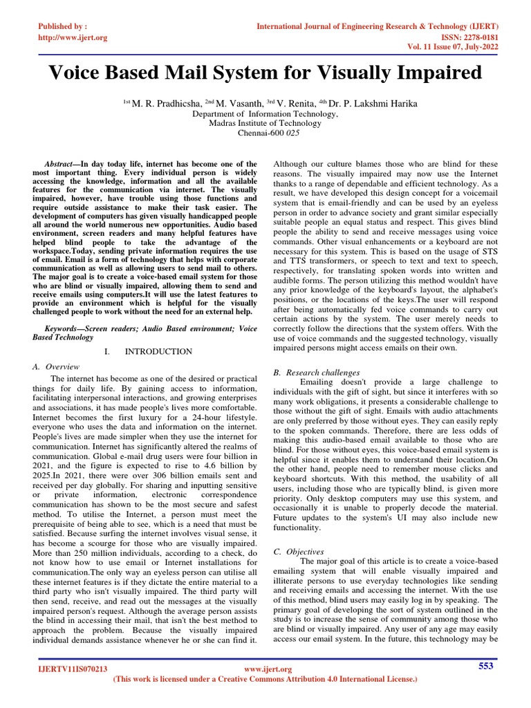 Voice Based Mail System For Visually Impaired IJERTV11IS070213 | PDF | Speech Recognition ...