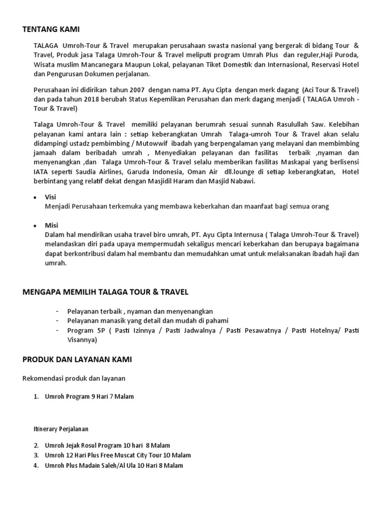 Tentang Talag Travel | PDF