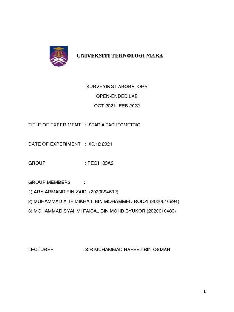 Group 2-Lab 4 Stadia Tachometric Topographic Maps | PDF | Surveying ...