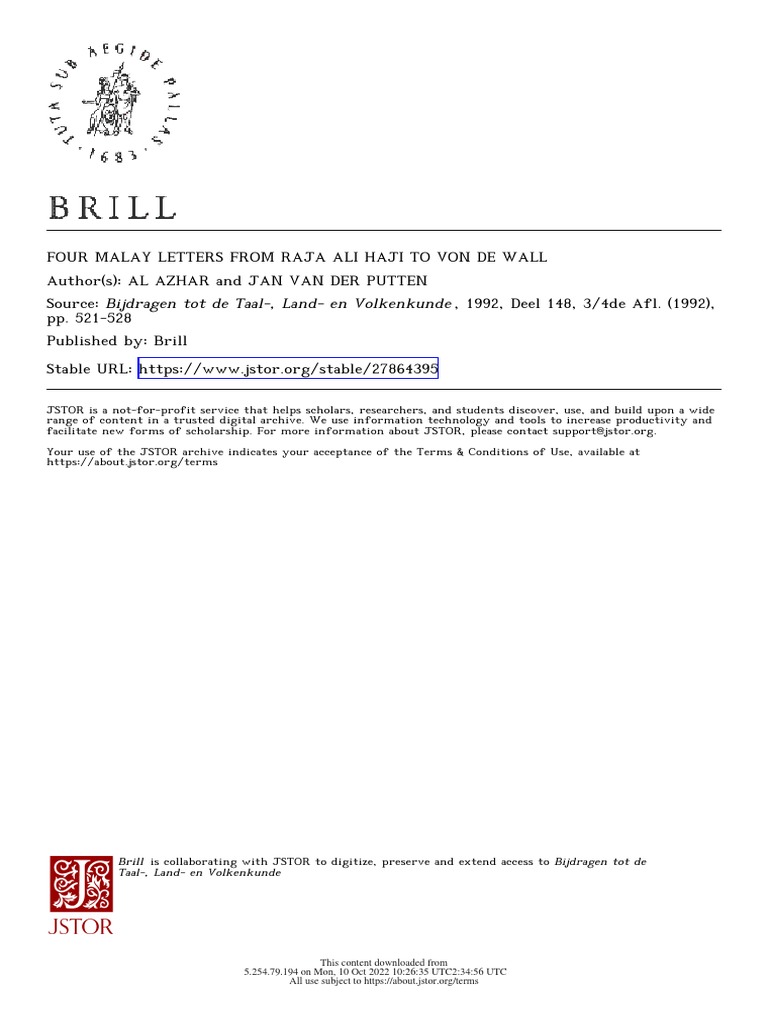 Four Malay Letters From Raja Ali Haji To Von de Wall | PDF | History ...