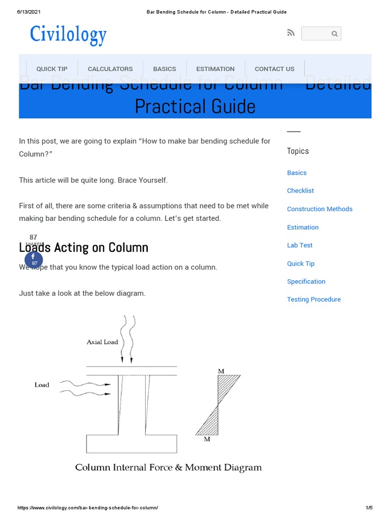 Bar Bending Schedule For Column - Detailed Practical Guide | PDF | Bending | Column