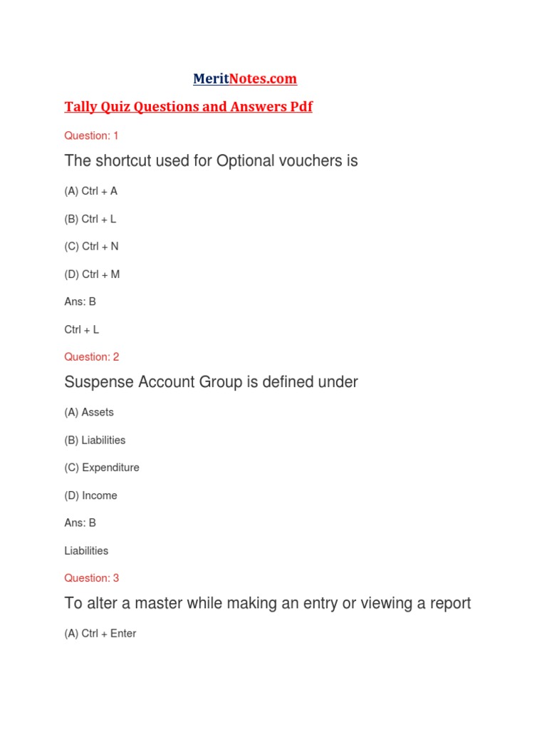 Tally Quiz Questions and Answers PDF | PDF