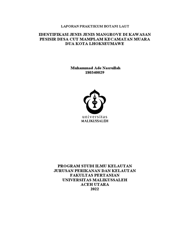 Laporan Praktikum Botani Laut Identifikasi Jenis Jenis Mangrove Di ...